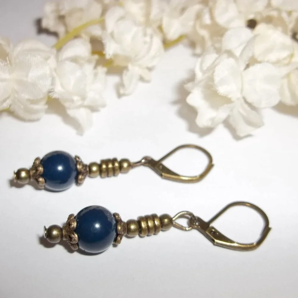 wvluckygirl | Jewelry | Navy Blue Bronze Earrings Set Handmade Boho ...